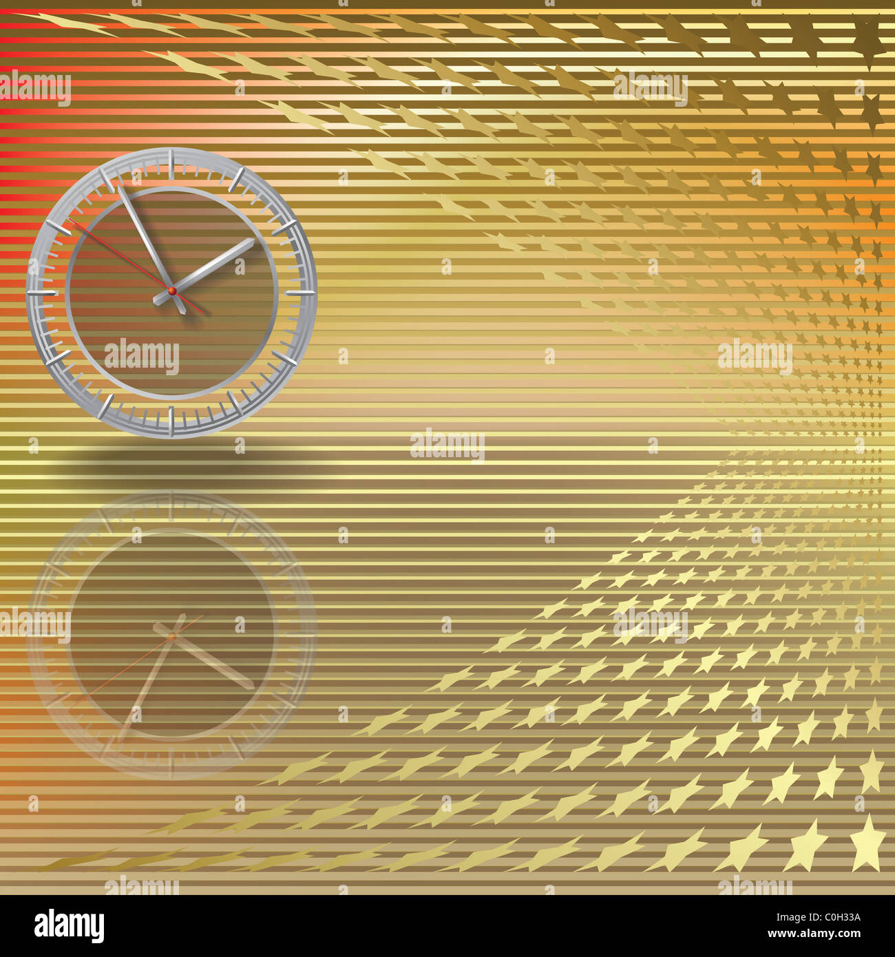 abstract illustration with gold stars and clock Stock Photo - Alamy