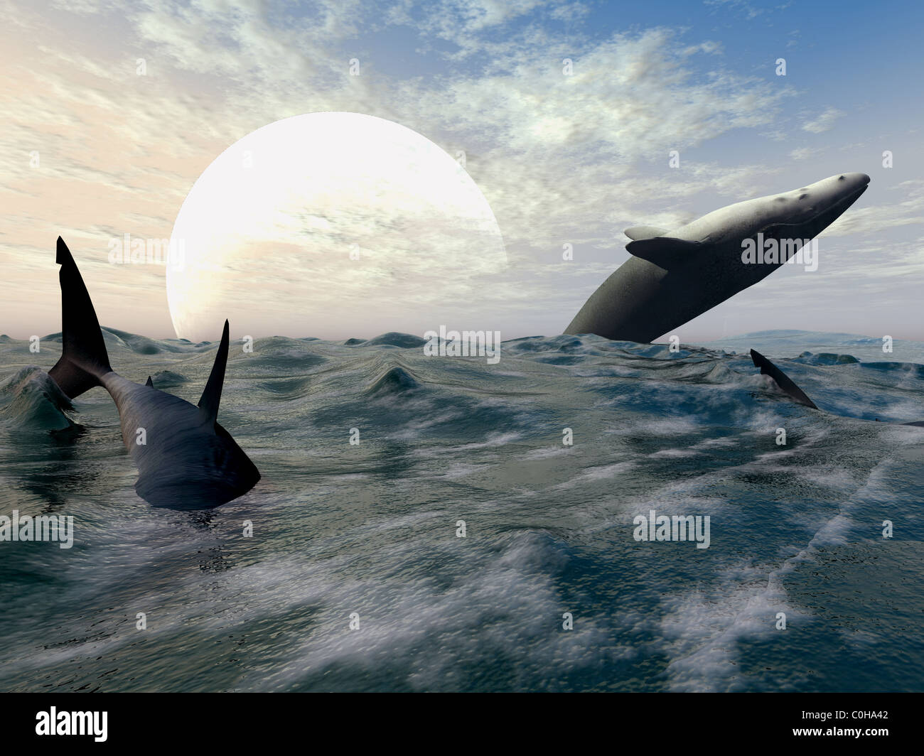 Whales under the moon Stock Photo - Alamy
