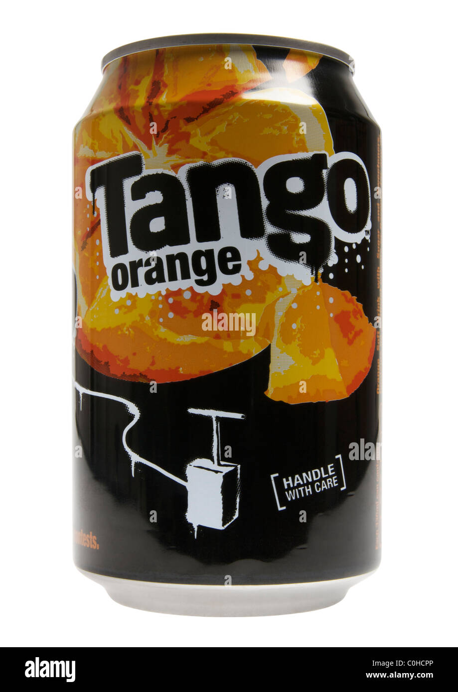 Can of orange tango on white background Stock Photo - Alamy