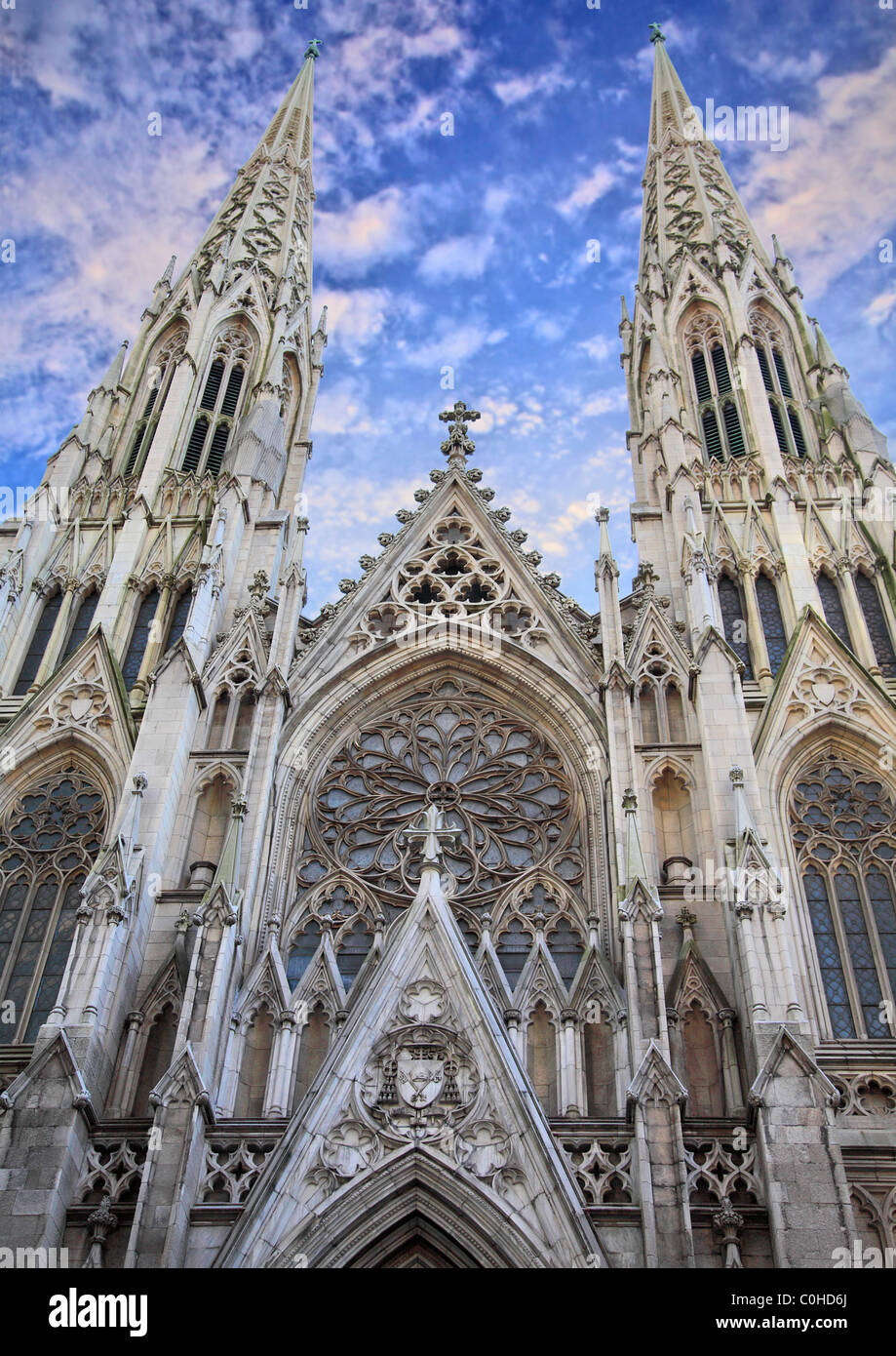 Looking up at the front of a beautiful church Stock Photo - Alamy