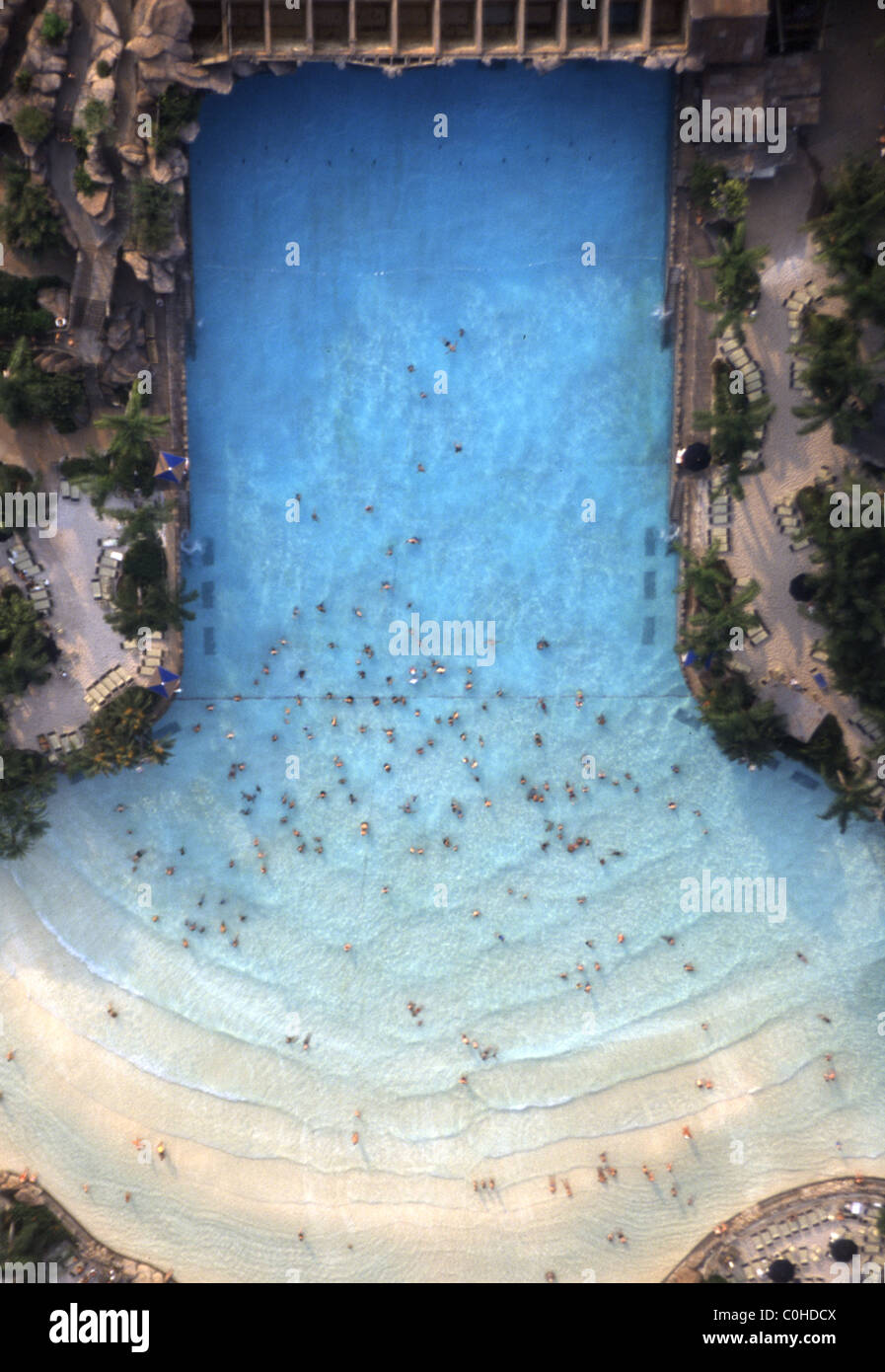 Aerial view of large swimming pool with sandy beach hi-res stock ...