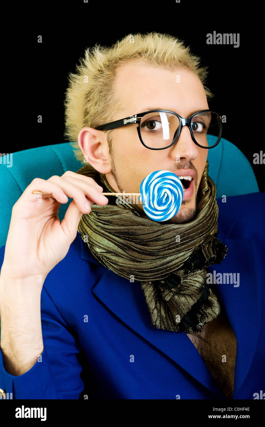 Man with blue jacket in studio shooting Stock Photo - Alamy