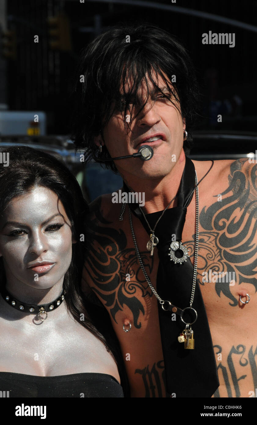 Tommy Lee of Motley Crue and a Motley Girl outside Ed Sullivan Theatre ...