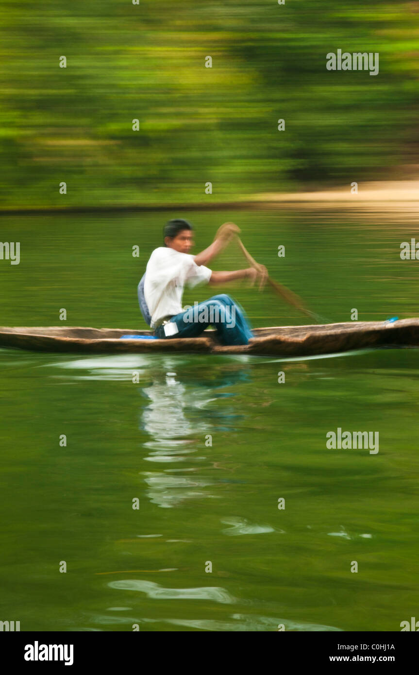 Maya boat transport on the "Rio dulce", Atlantic coast, Guatemala ...