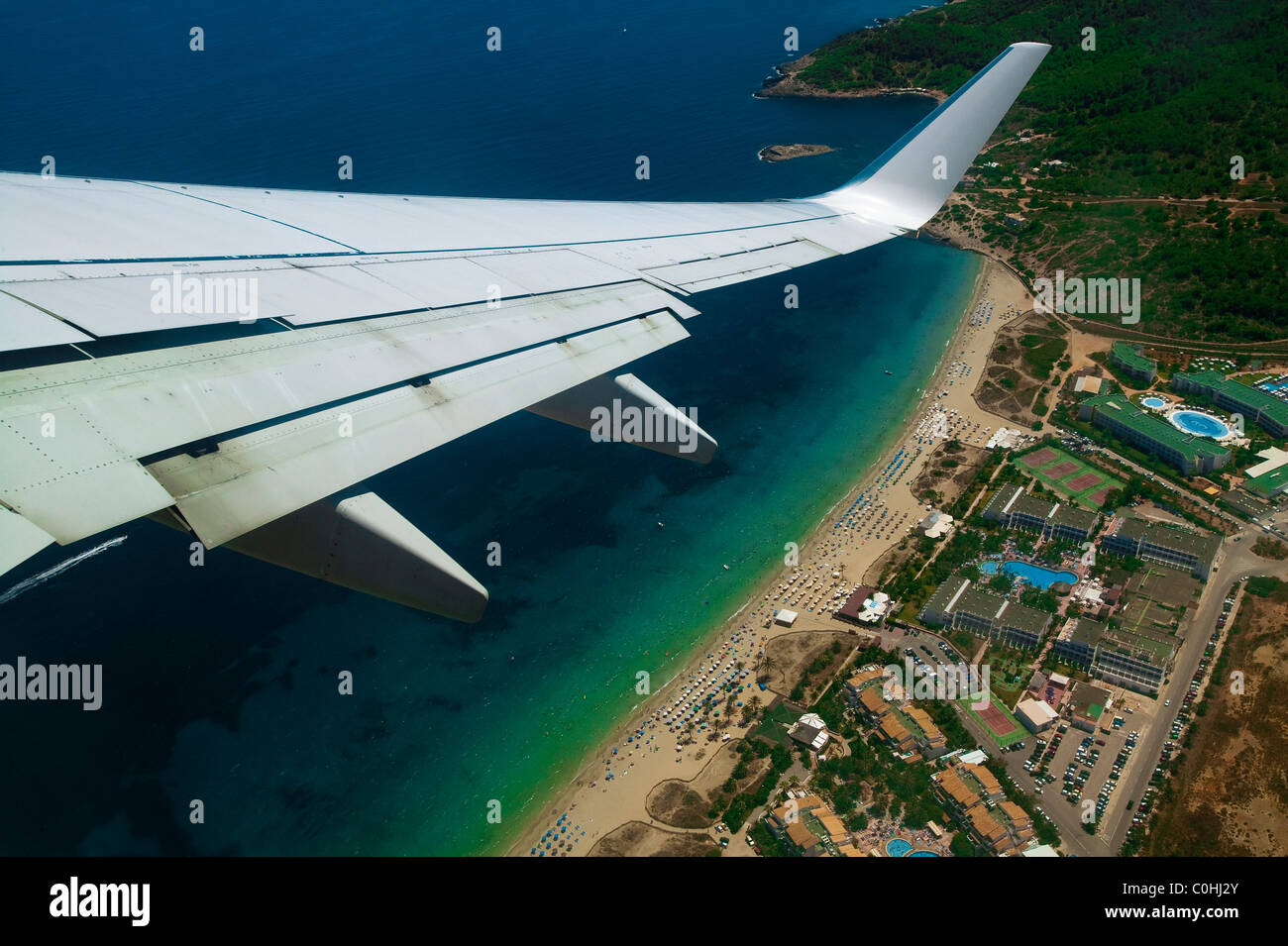 Plane Over Ibiza, Balearic Islands, Spain Stock Photo - Alamy