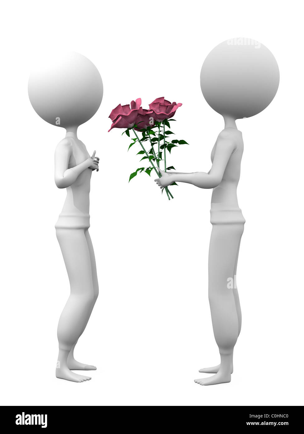 3D Human gives a rose to his beloved one Stock Photo - Alamy