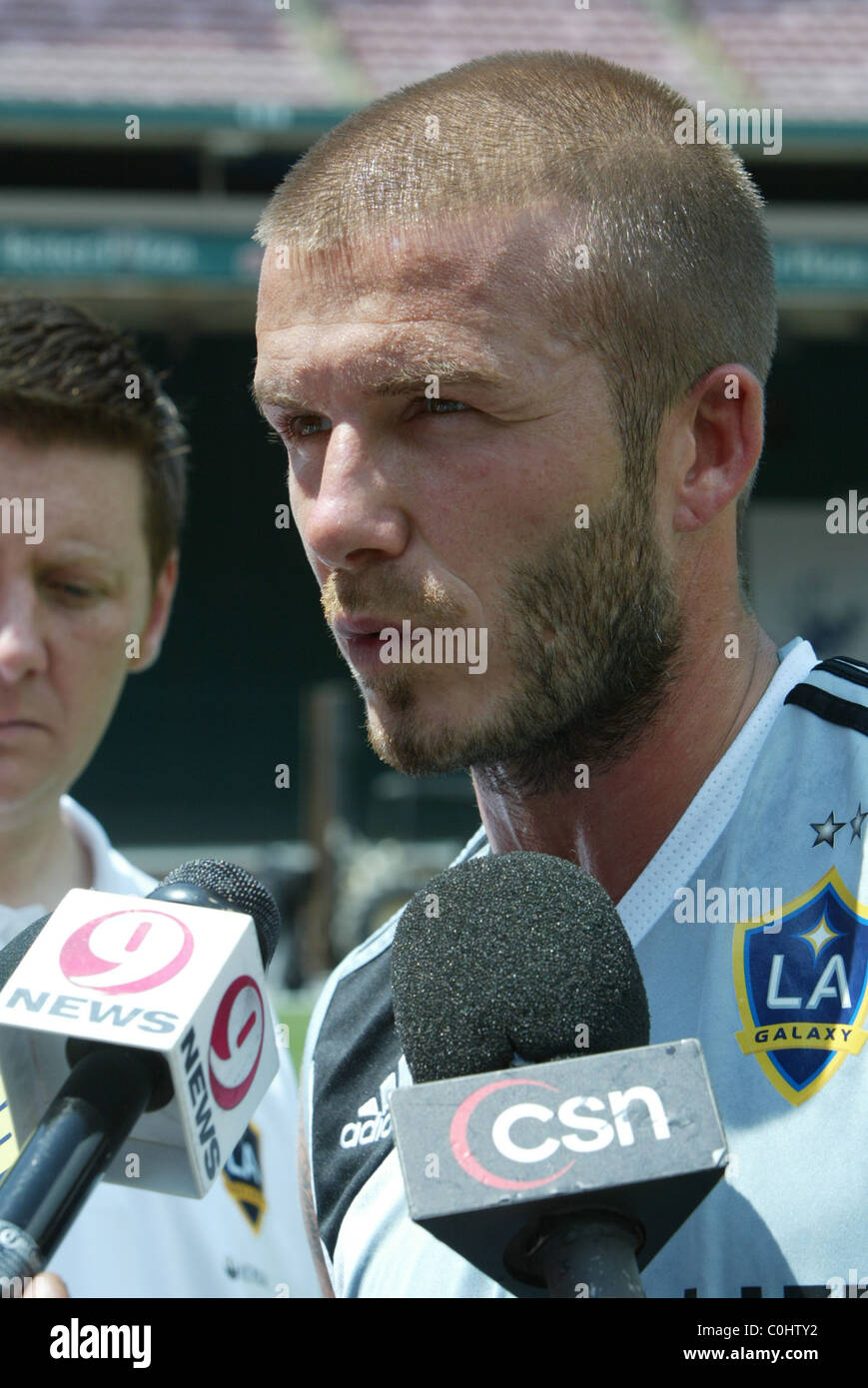 David Beckham joins his LA Galaxy team-mates to warm up at the RFK ...