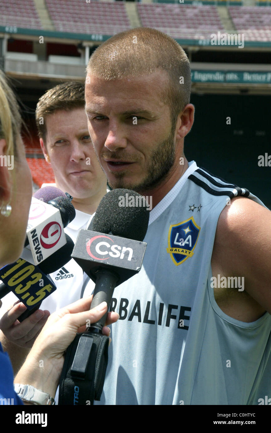 David Beckham joins his LA Galaxy team-mates to warm up at the RFK ...