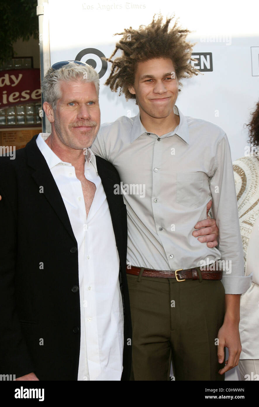 Ron Perlman with his son The 'Hellboy 2: The Golden Army' premiere at ...
