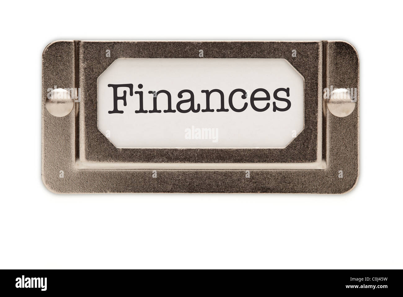 Finances File Drawer Label Isolated on a White Background Stock Photo ...