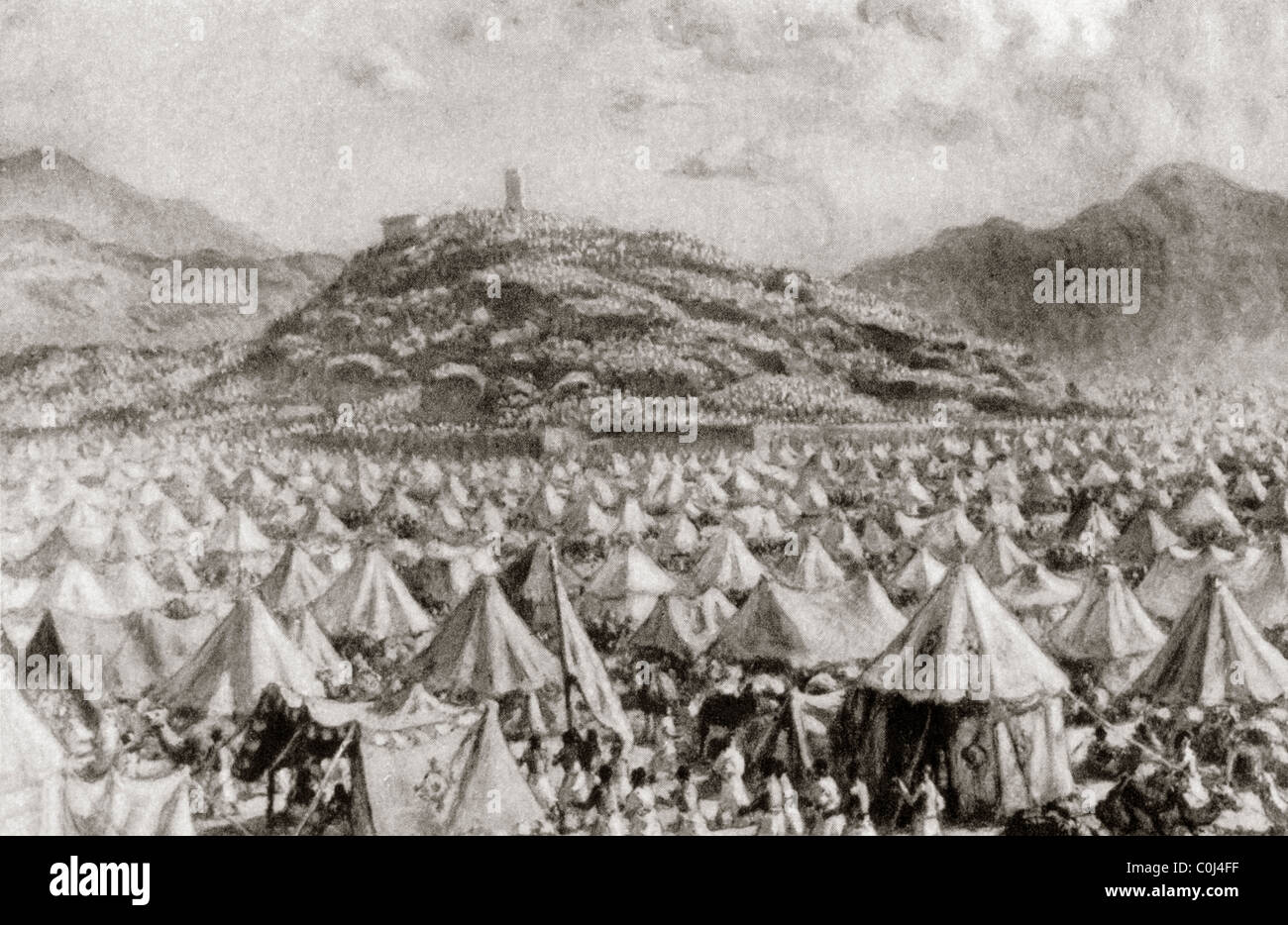 Saudi Arabia Manuscript Illustration Of Pilgrims Tents Stock Photo - Alamy