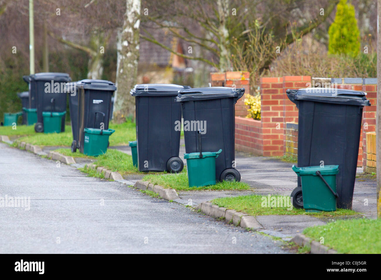 Garbage collection day in Radley Village Oxfordshire Stock Photo - Alamy