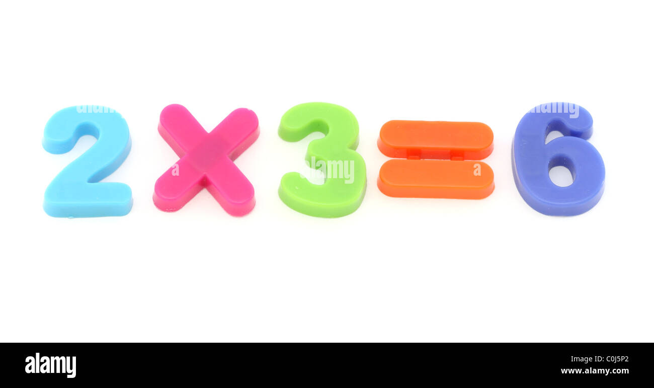 Numbers formed from plastic colorful toy digits on white background ...