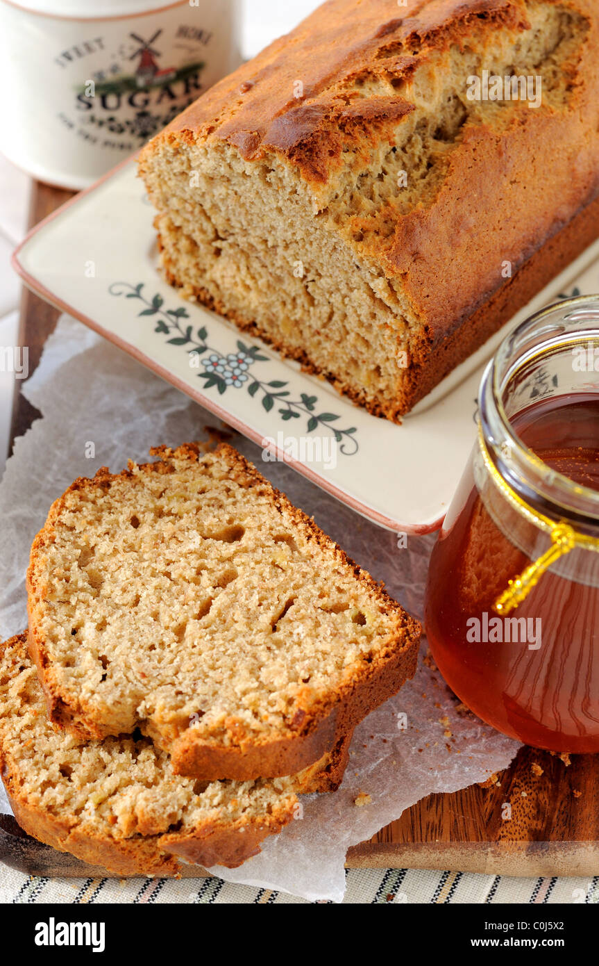 Rye bread with banana and honey Stock Photo - Alamy