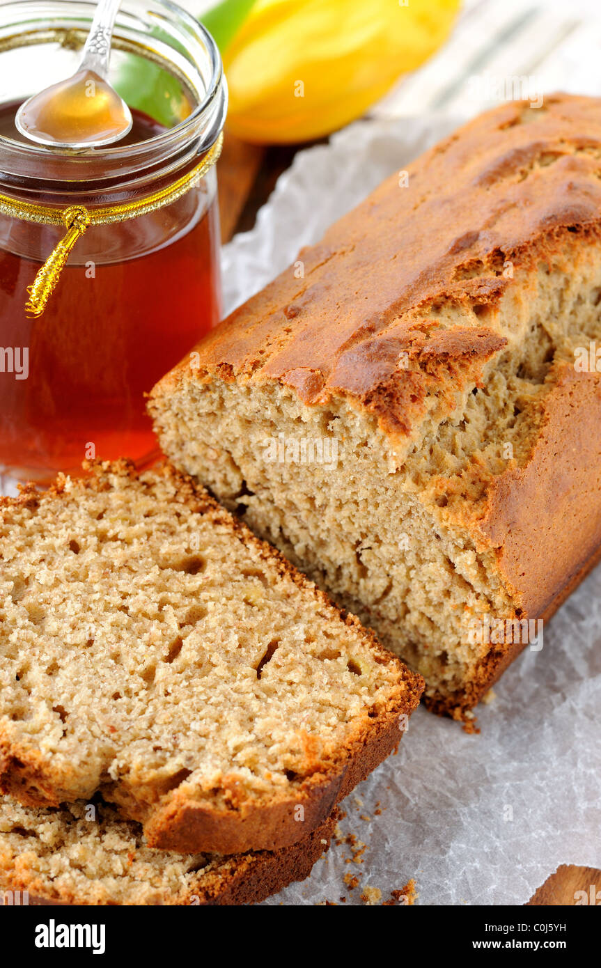 Rye bread with banana and honey Stock Photo - Alamy