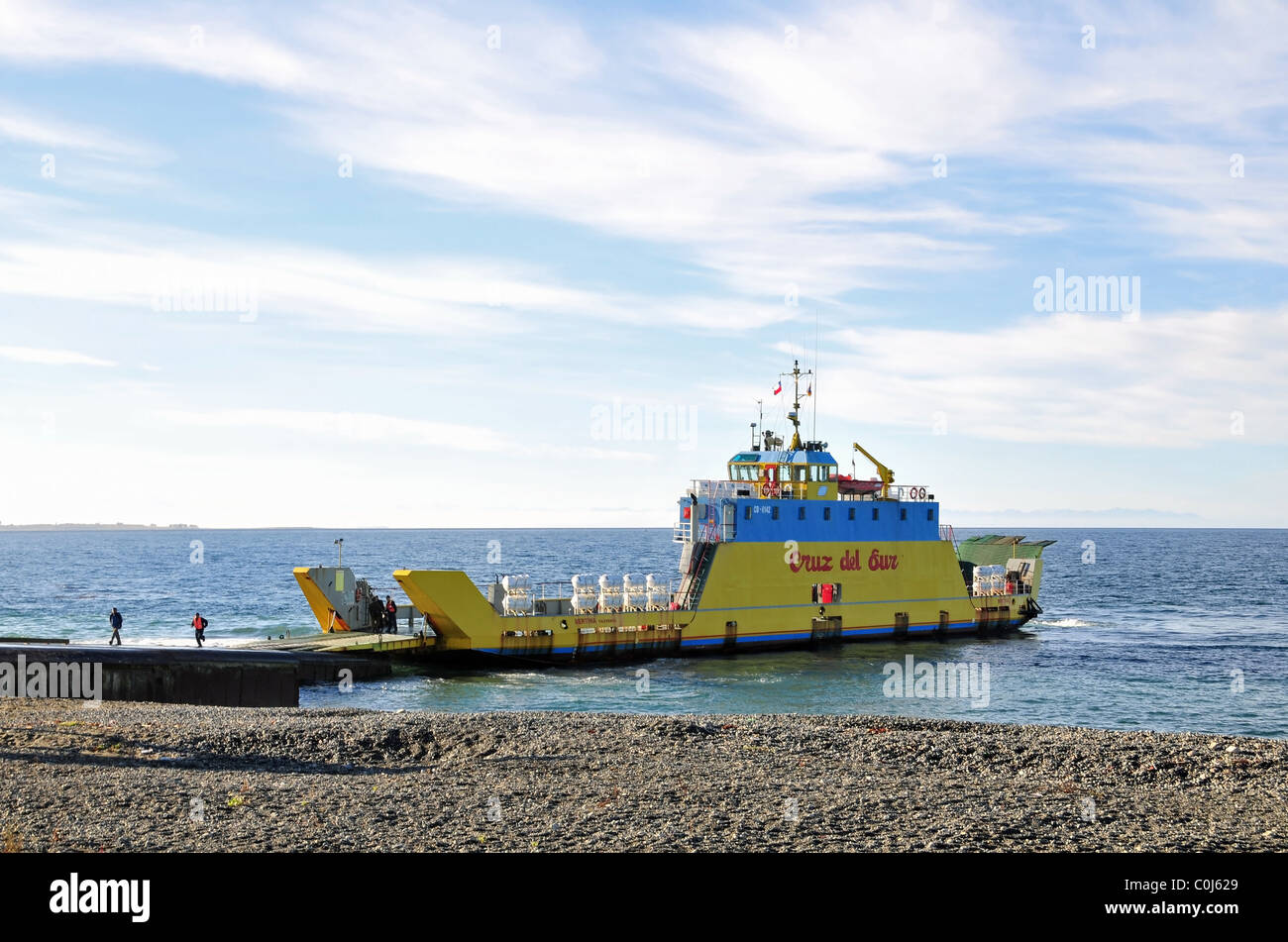 Boat side profile yellow vehicle ferry empty parked concrete vehicle ...