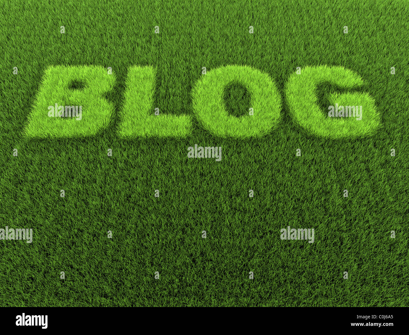 Grass in the shape of the word - blog - 3D rendering Stock Photo - Alamy