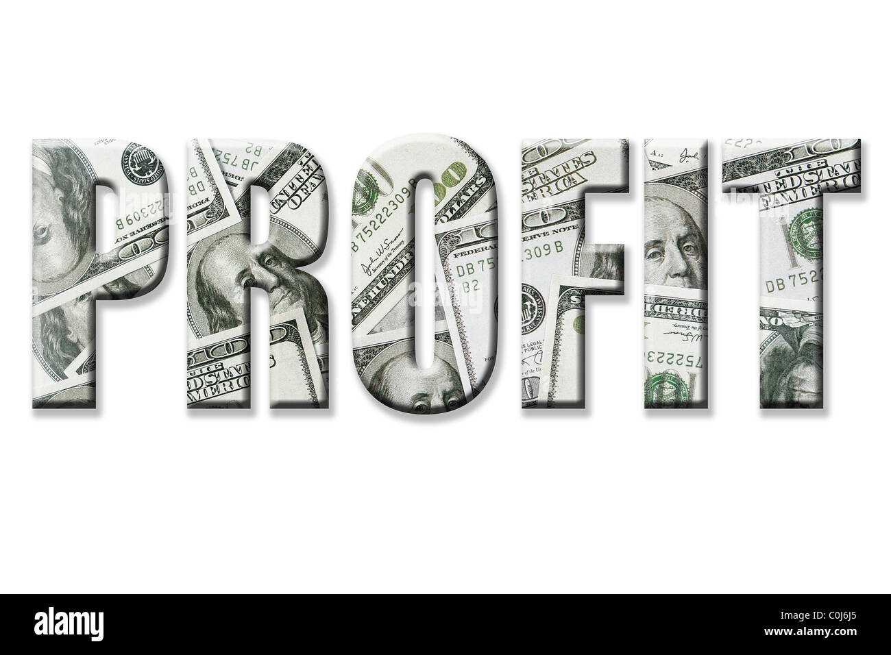Profit word superimposed on one hundred dollar bill background over ...