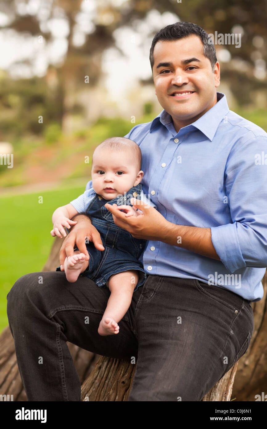 Handsome Hispanic Father and Son Posing for A Portrait in the Park ...