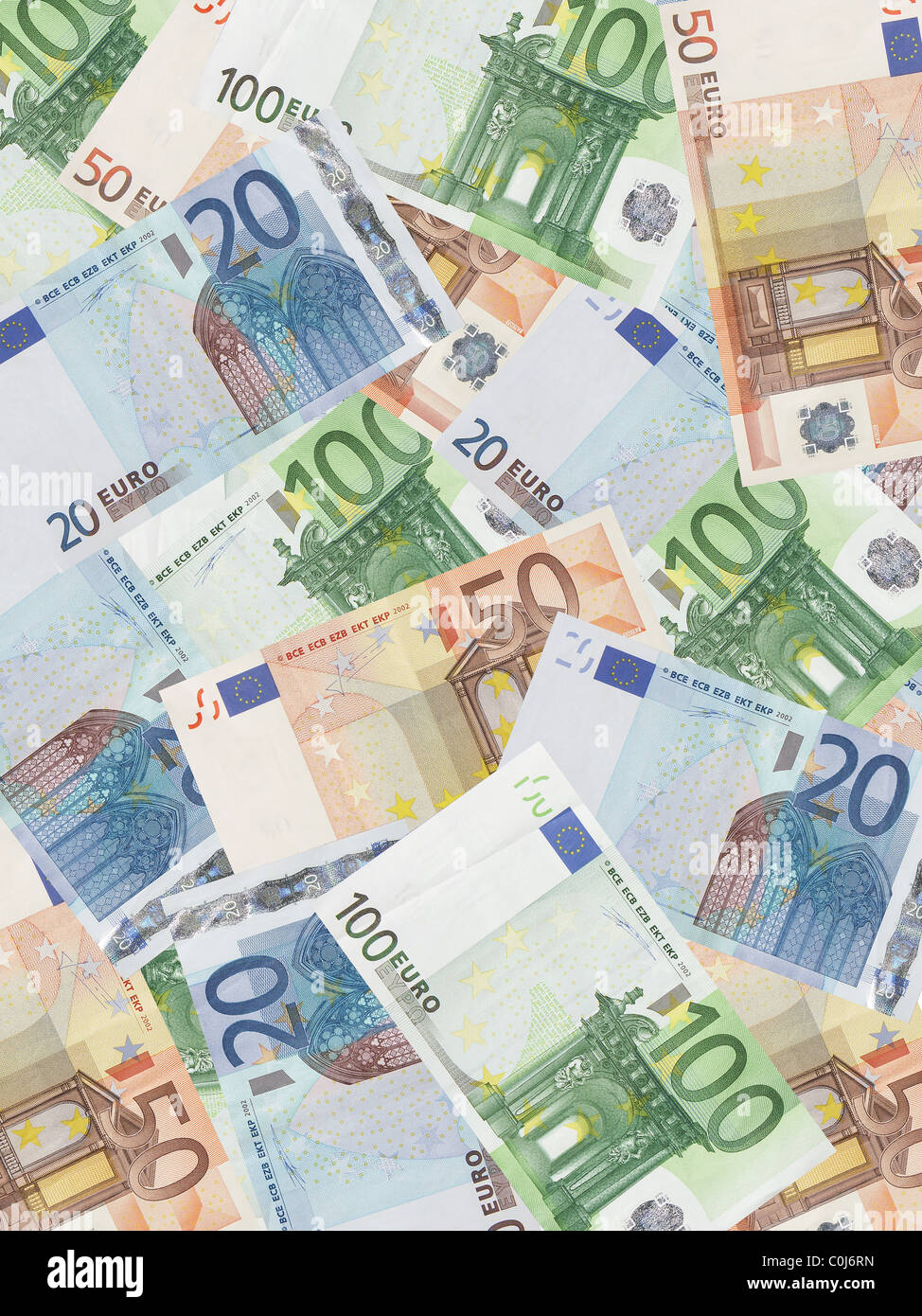 Background of twenty, fifty and one hundred euro banknotes Stock Photo ...