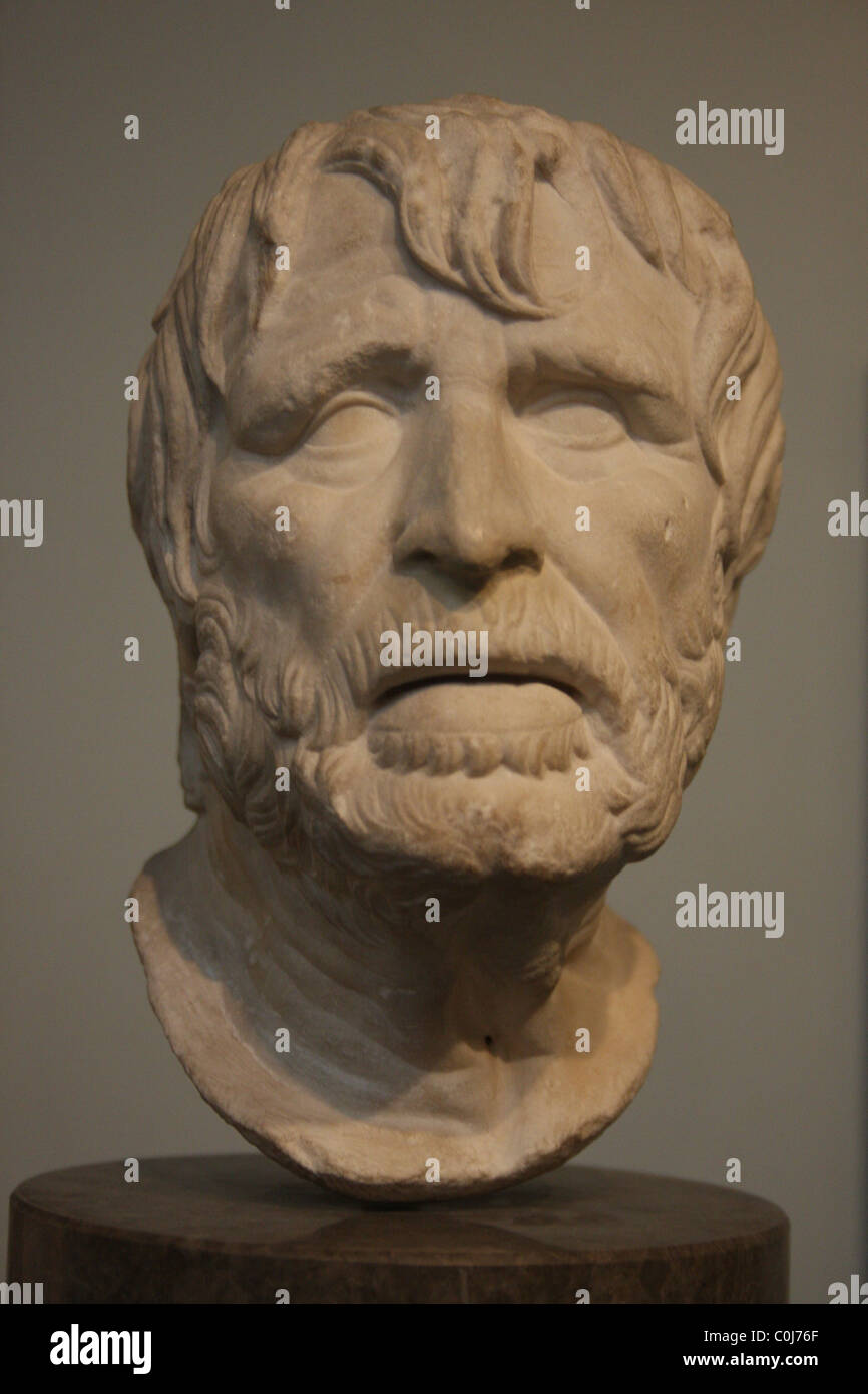Marble terminal bust of the poet Homer in the British museum. Roman ...
