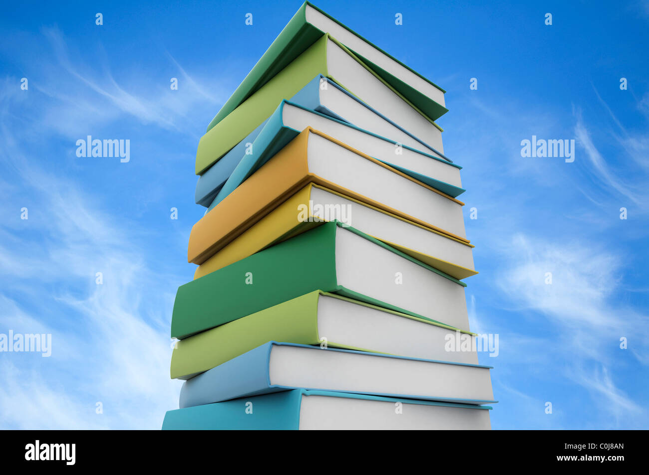 Books stacked blue sky background Stock Photo - Alamy
