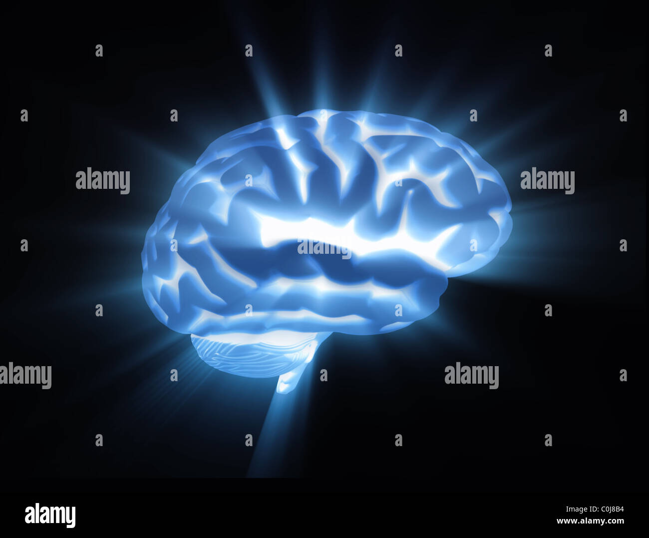 Blue brain and light streaks Stock Photo - Alamy