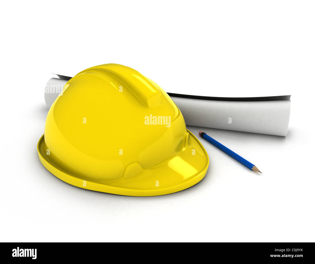 3D Illustration of a Hard Hat and Blueprint Stock Photo - Alamy