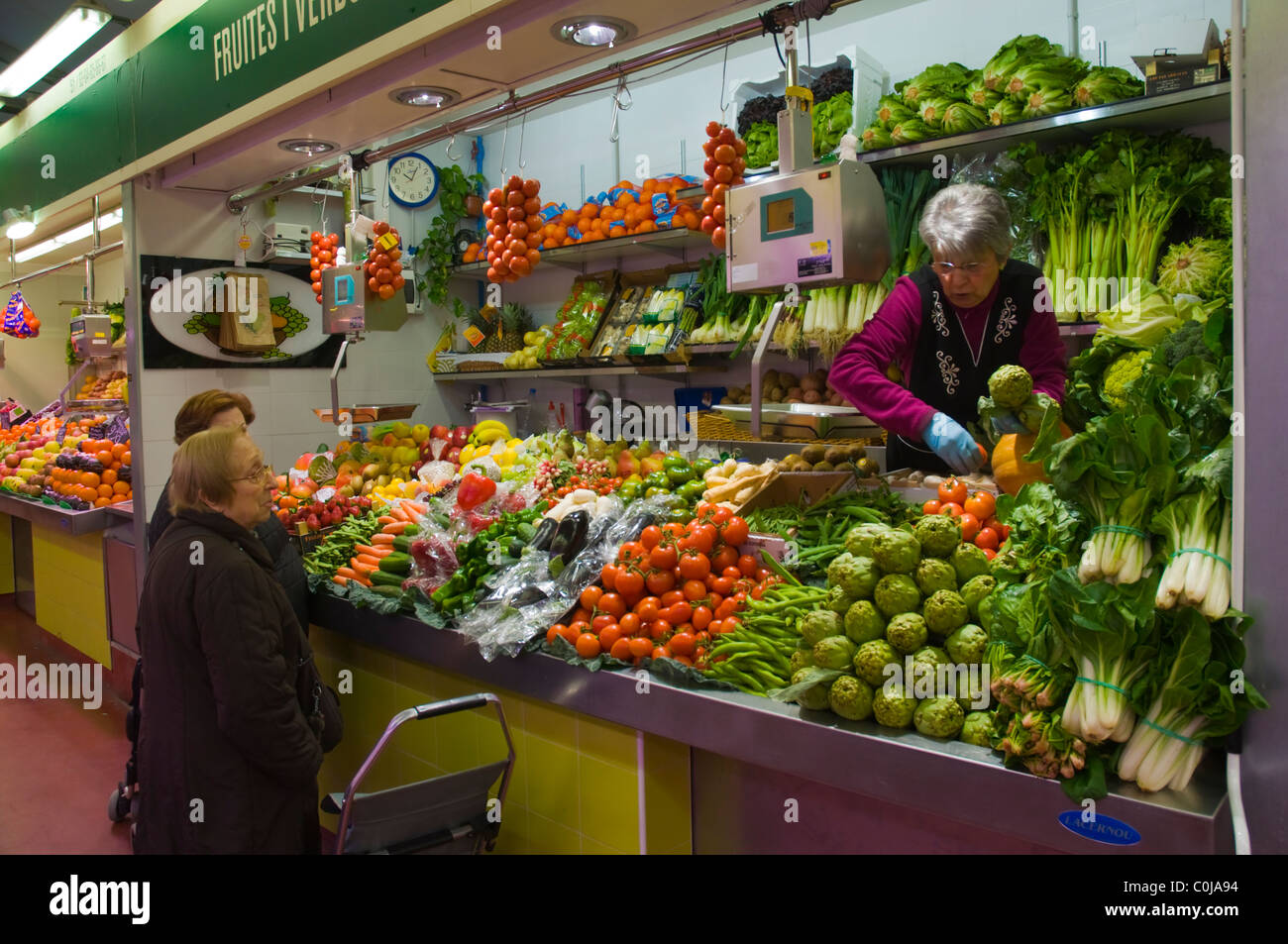 Fresh produce stall inside new Mercat de Sant Antoni market hall ...