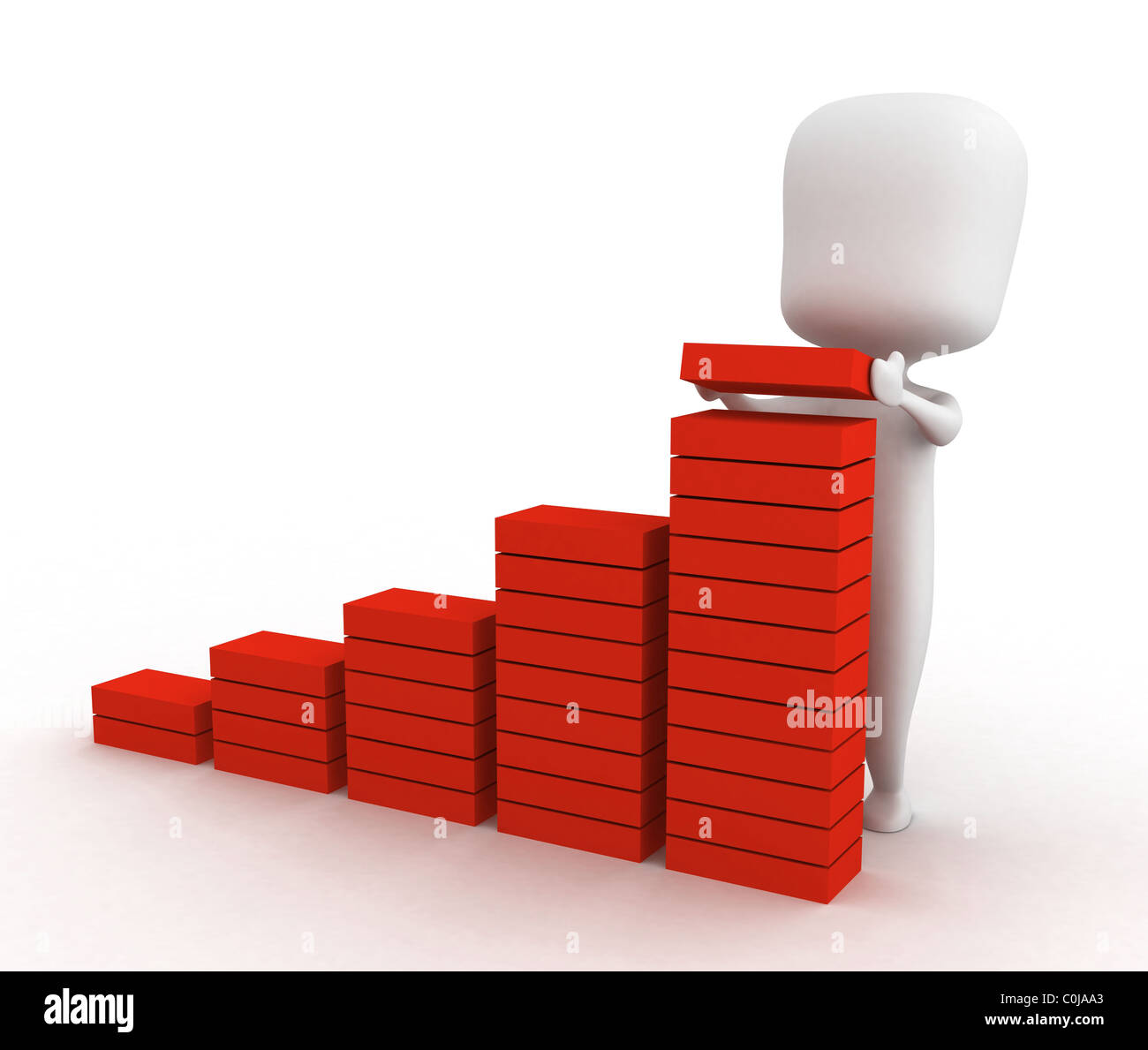 3D Illustration of a Man Adding a Brick to a Bar Graph Stock Photo - Alamy