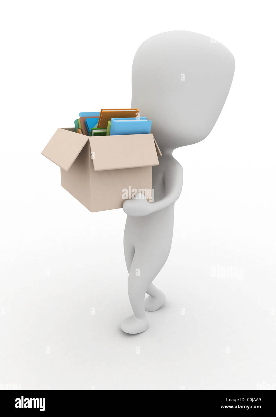 3D Illustration of a Man Carrying a Box Full of Books Stock Photo - Alamy