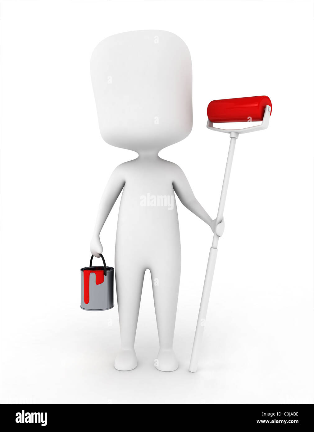 3D Illustration of a Man Carrying a Paintbrush and a Bucket of Paint ...