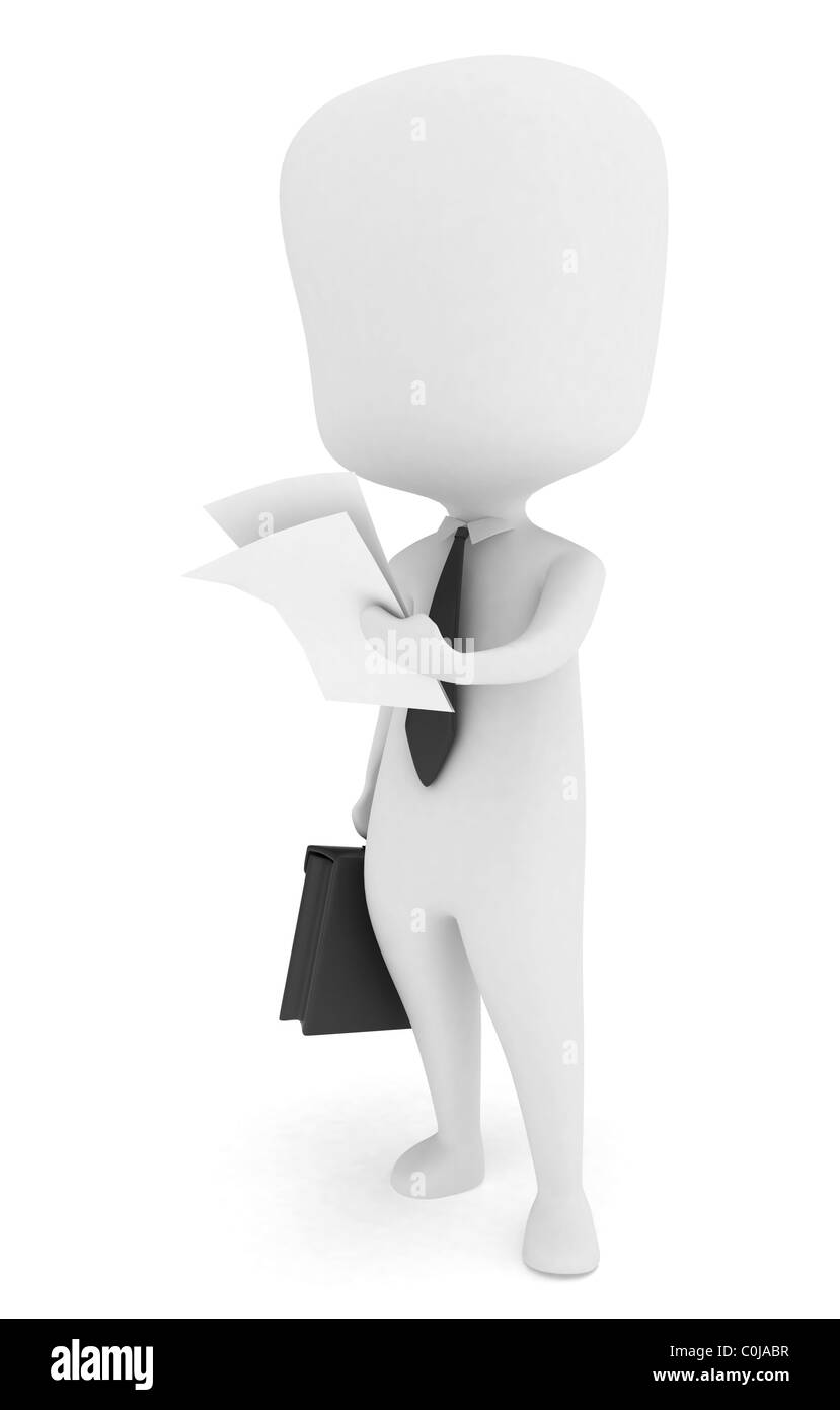 3D Illustration of a Man Reviewing Some Documents While Standing Stock ...