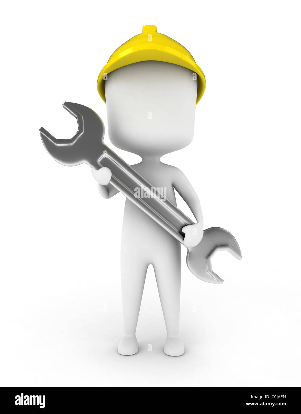 3D Illustration of a Mechanical Engineer Holding a Large Open-End ...