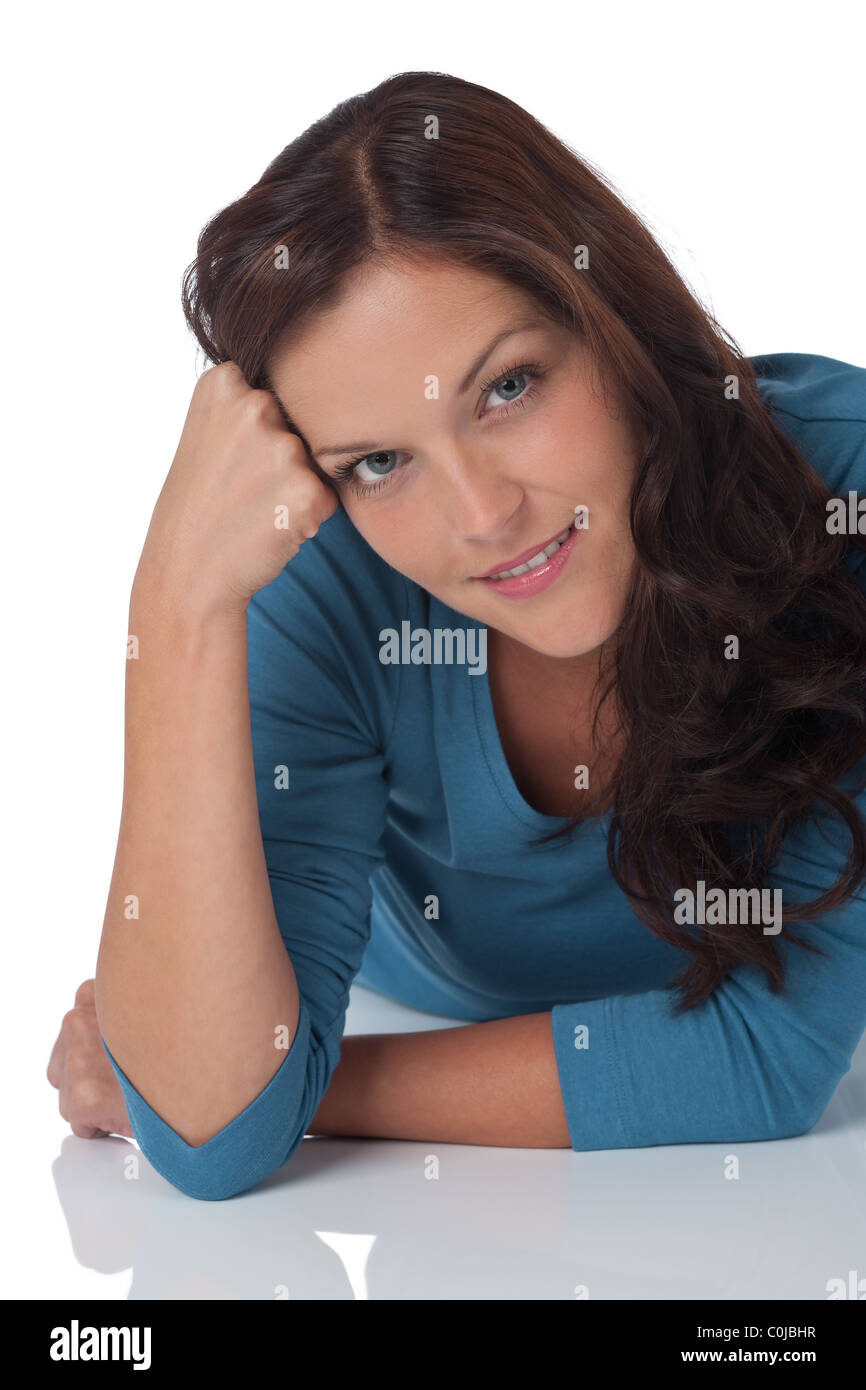 Portrait of beautiful woman on white background Stock Photo - Alamy