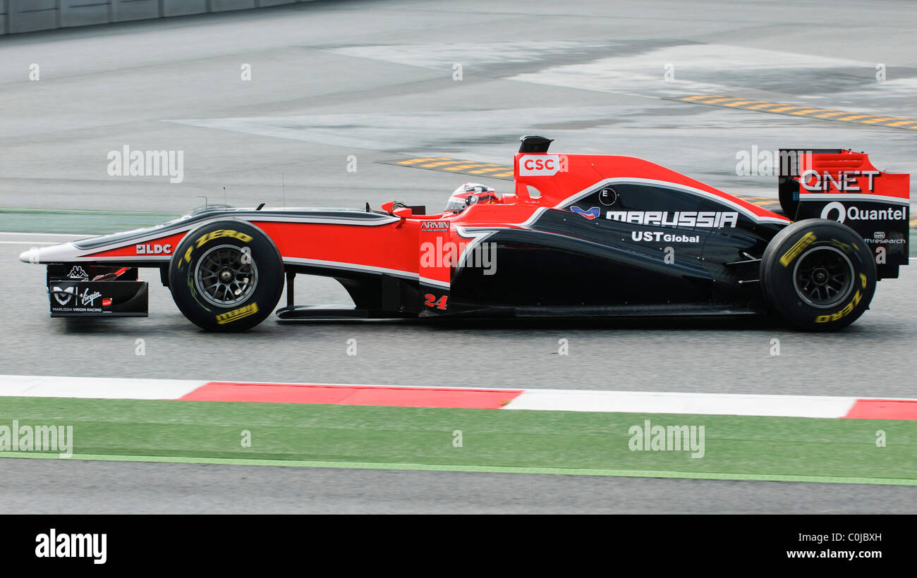 Timo Glock in the Marussia Virgin MVR-02 Formula One race car In Feb ...