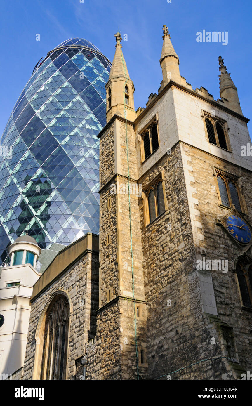 London, England, UK. Church of St Andrew Undershaft - 15thC tower and ...