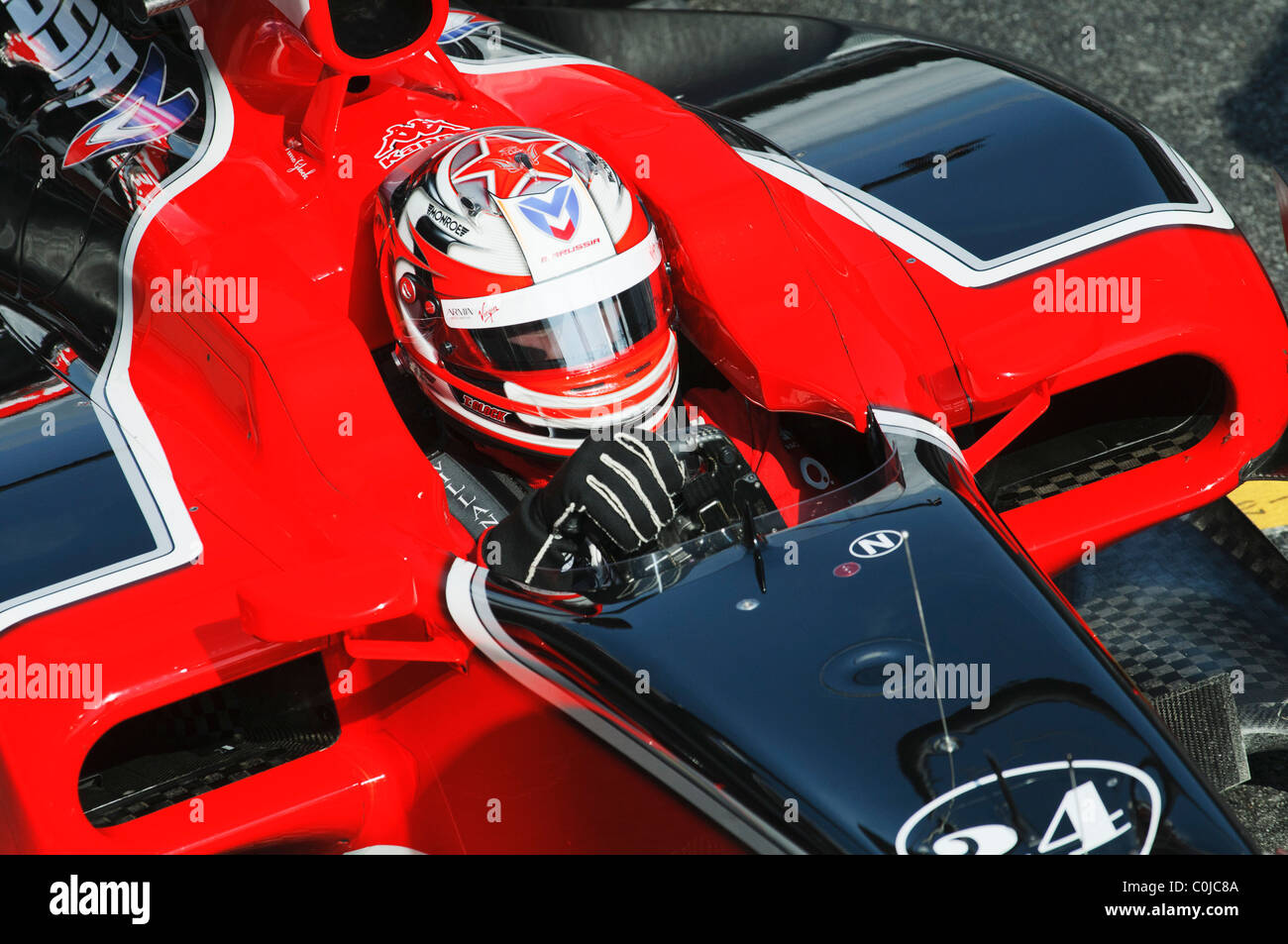Timo Glock in the Marussia Virgin MVR-02 Formula One race car In Feb ...