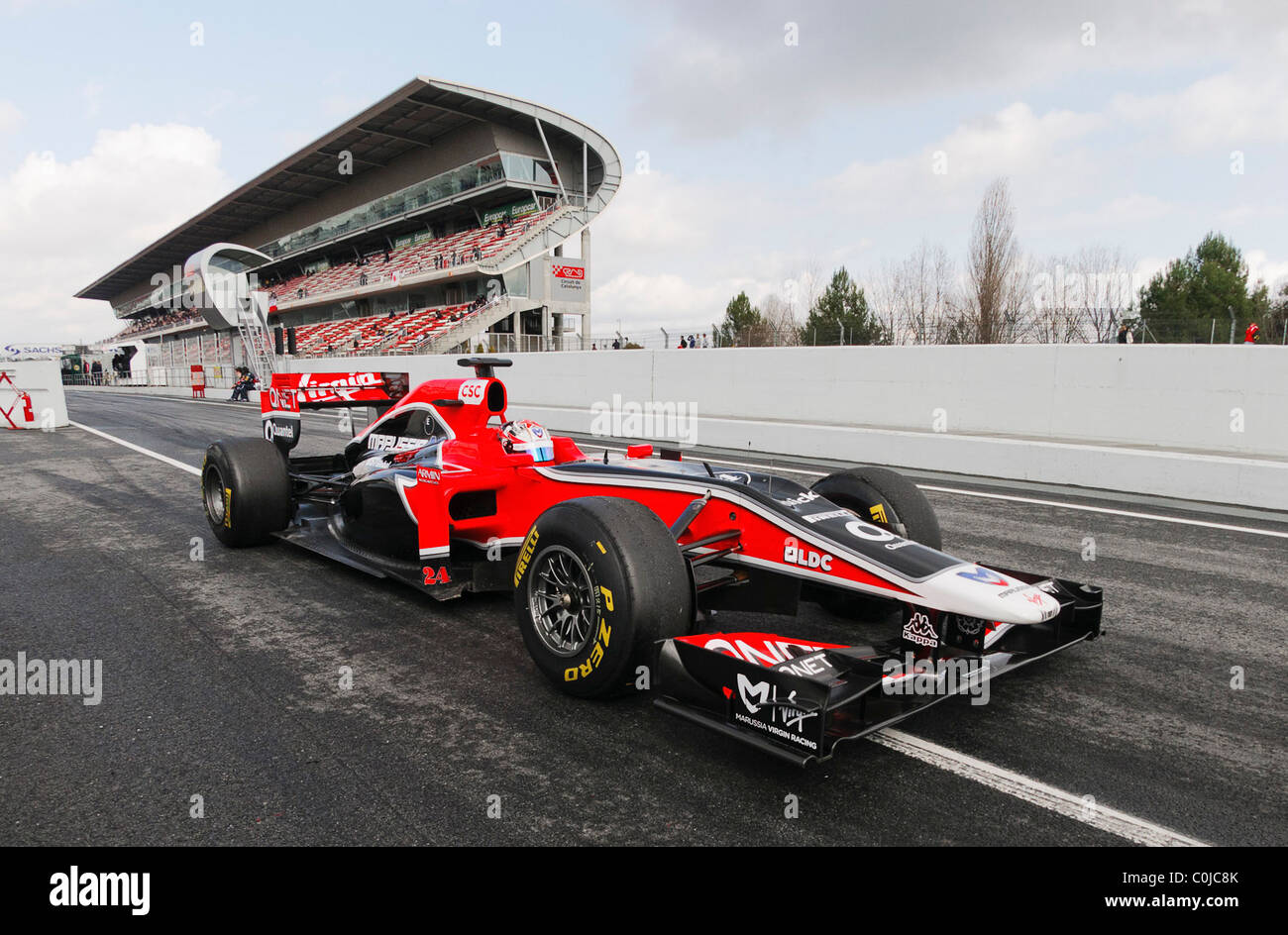 Timo Glock in the Marussia Virgin MVR-02 Formula One race car In Feb ...