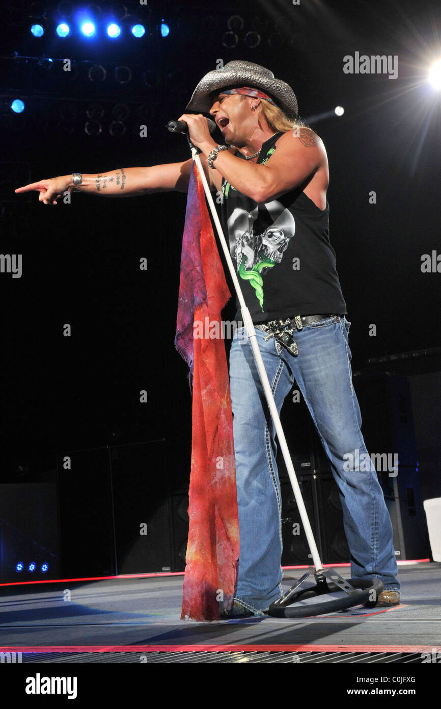 Brett Michaels of Poison performing live at The Cruzan Amphitheatre as ...