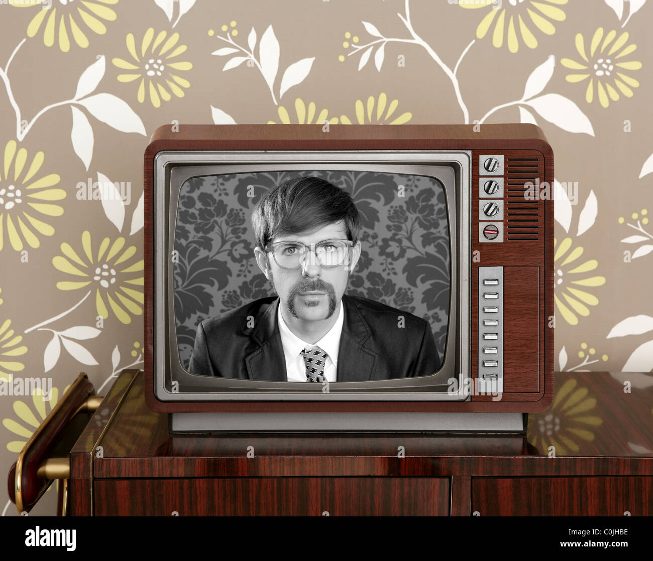 nerd retro 60s vintage tv presenter hero on wood television wallpaper ...