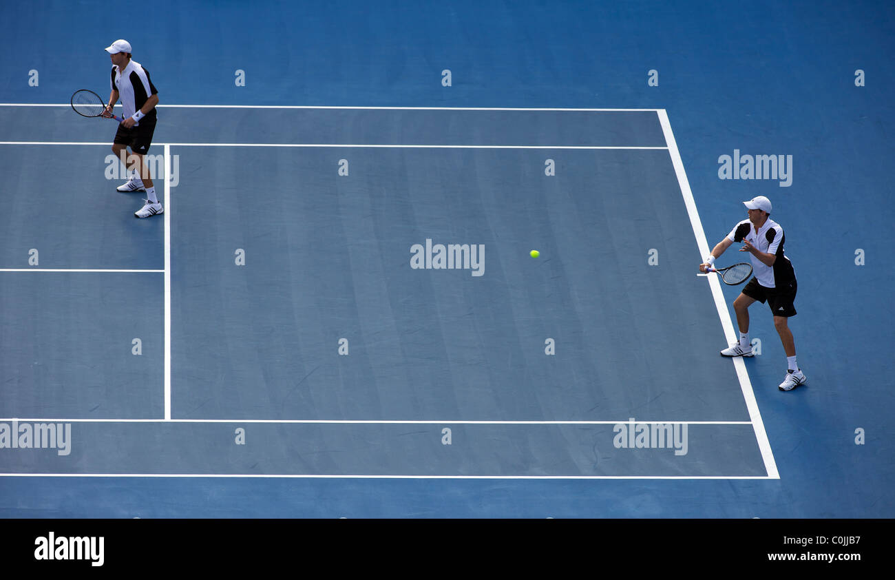 Tennis twins Bob (right) and Mike Bryan of the USA in action at the ...