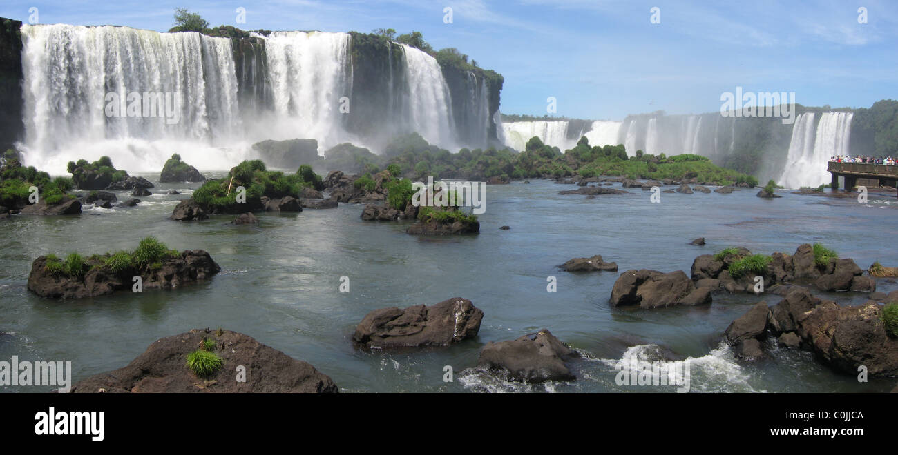 Panoramic image Iguazu Falls, waterfalls in Brazil and Argentina Stock ...