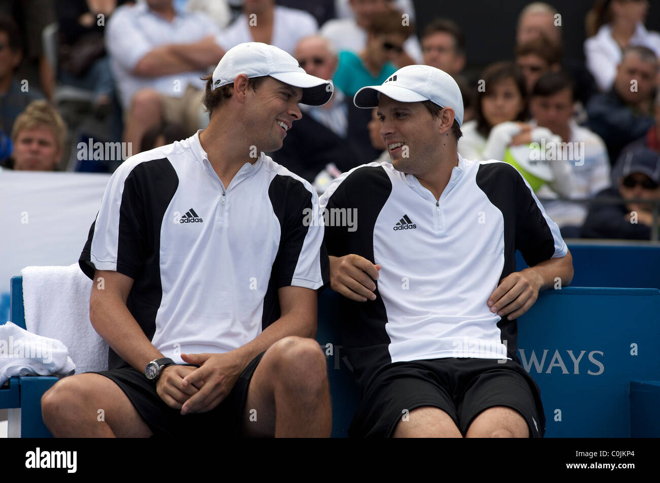 Tennis twins Bob (left) and Mike Bryan of the USA after their doubles ...