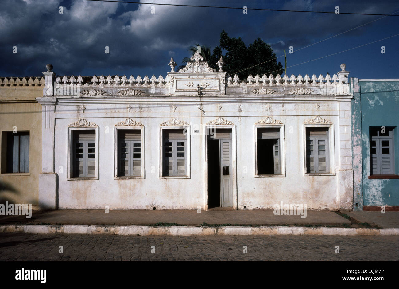 Colonial era buildings line a cobblestone street in the drought prone ...