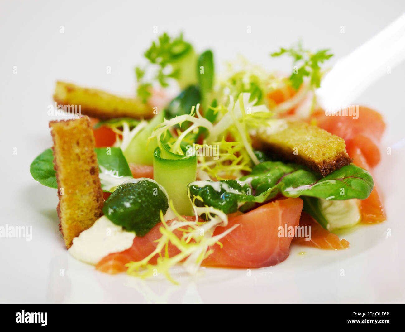Beautiful lunch dish with smoked salmon close up Stock Photo - Alamy