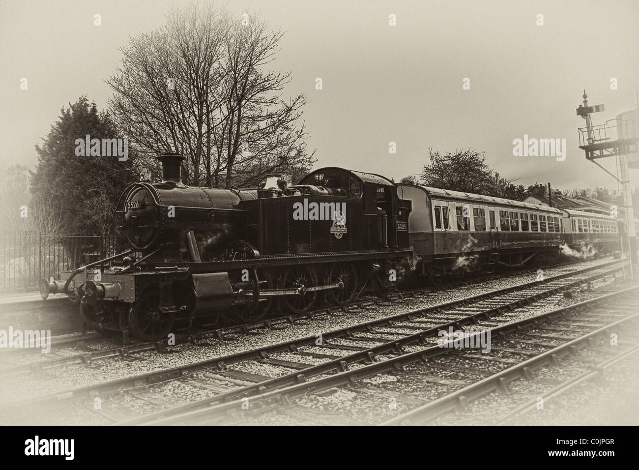 Recently taken image of a steam train, coverted to sepia for an antique ...