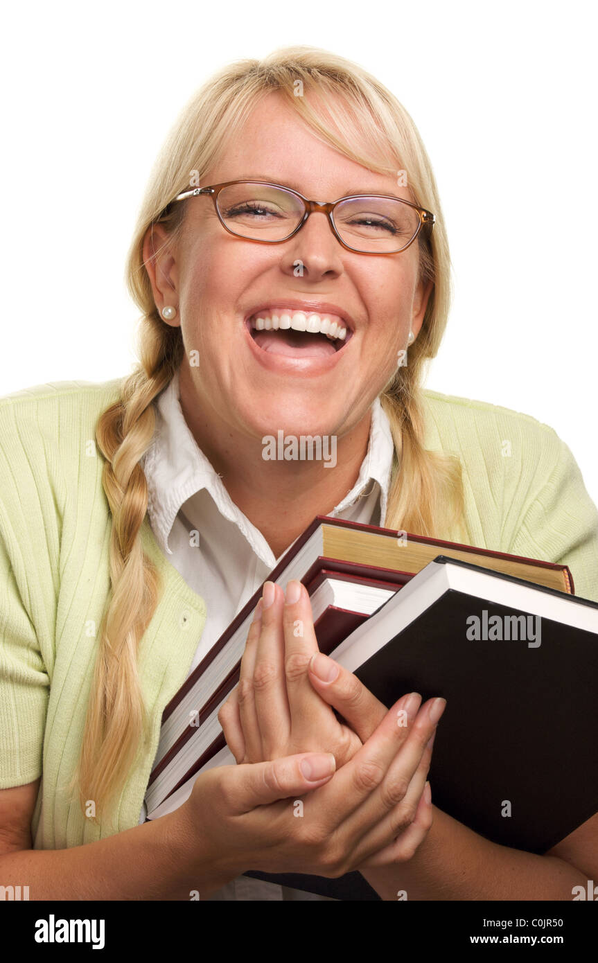 Laughing Student Carrying Her Books Isolated on a White Background ...