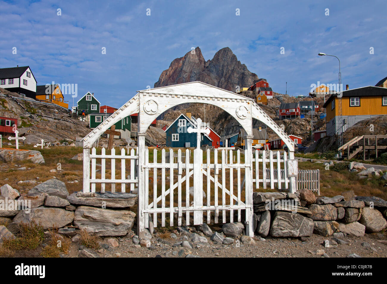 Cemetery and Heart mountain at Uummannaq, North-Greenland, Greenland ...