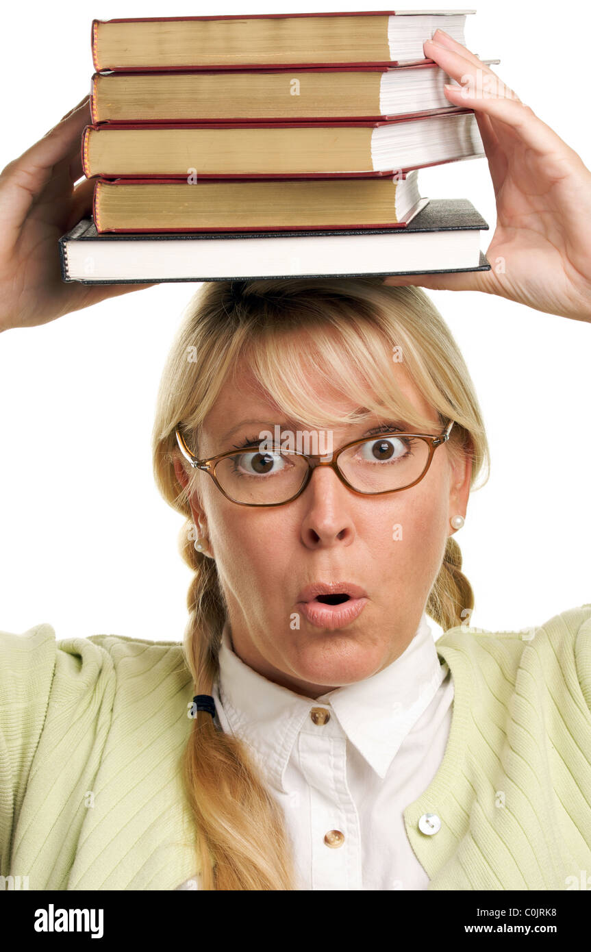 Shocked Teen with Her Books Isolated on a White Background Stock Photo ...